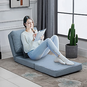 HOMCOM Convertible Flip Chair, Floor Lazy Sofa, Folding Upholstered Couch Bed with Adjustable Backrest, Metal Frame and Pillows for Living Room Bedroom, Blue
