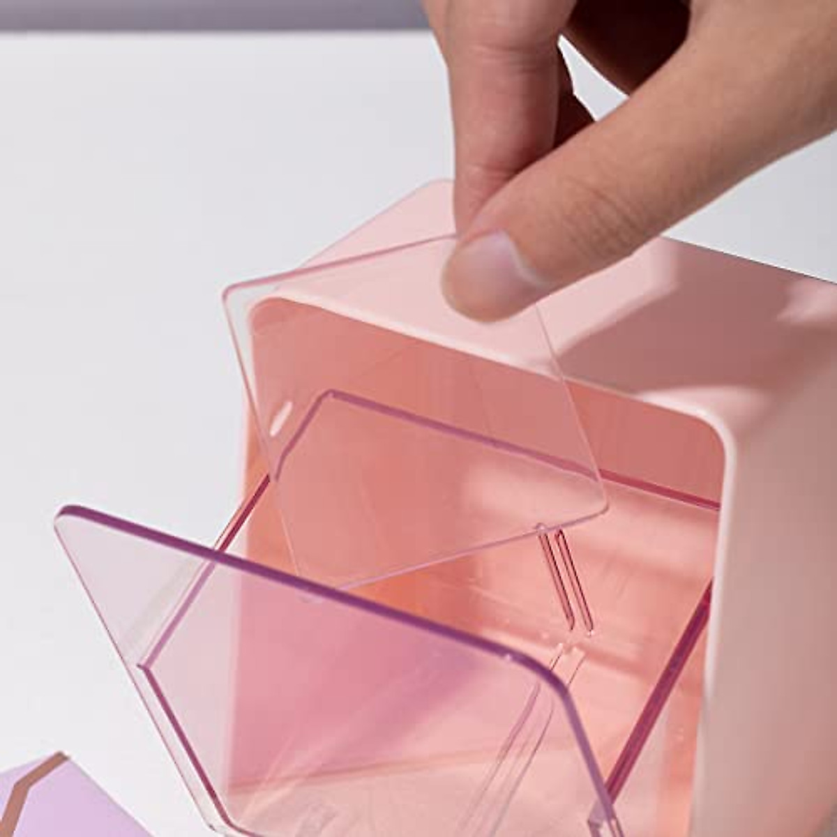 Obsoorth Qtip Cotton Pad Holder Dispenser Clear Cotton Ball and Swab Organizer Plastic Cotton Round Container Set with Hinged Lid Press Out for Home Bathroom Storage Small Things, 2 Sections (Pink)