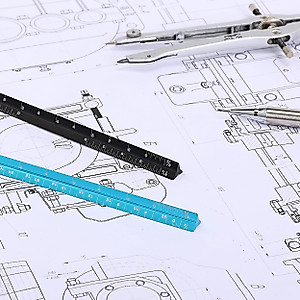 Mr. Pen- Small Architectural Scale Ruler, Aluminium, 6 Inch, 2 Pack, Black and Blue, Pocket Size Ruler, Triangle Ruler, Metal Ruler Set, Architect Scale Ruler for Blueprints