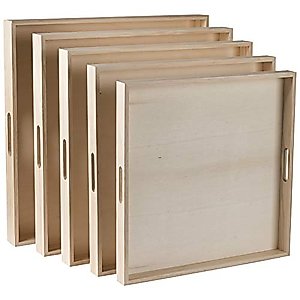 Hammont Wooden Square Nested Serving Trays (Largest Tray is 16") 5 Piece Set of Wood Trays for Crafts with Cut Out Handles | Kitchen Nesting Trays for Serving Pastries, Snacks, Mini Bars, Chocolate