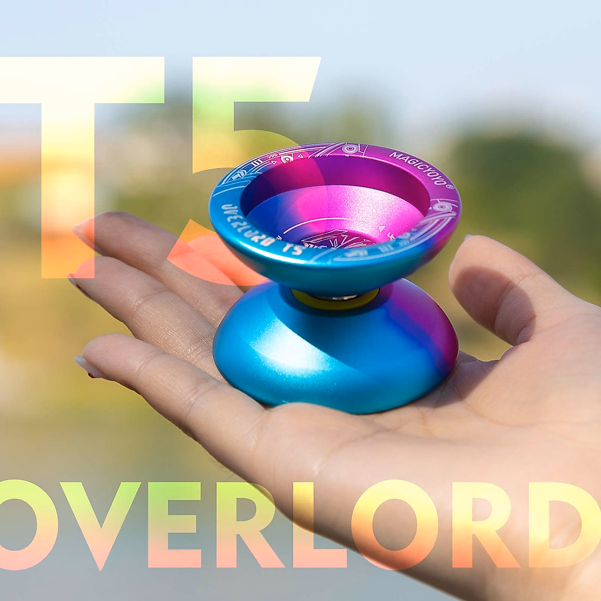 YOSTAR Yoyo T5 Overlord Unresponsive Yoyo for Kids/Adults, Dual Purpose Metal Yoyo Professional with Responsive Yoyo Bearing for Beginners + 12 Yoyo Strings + Yoyo Case Bag (Blue Pink Gradient)