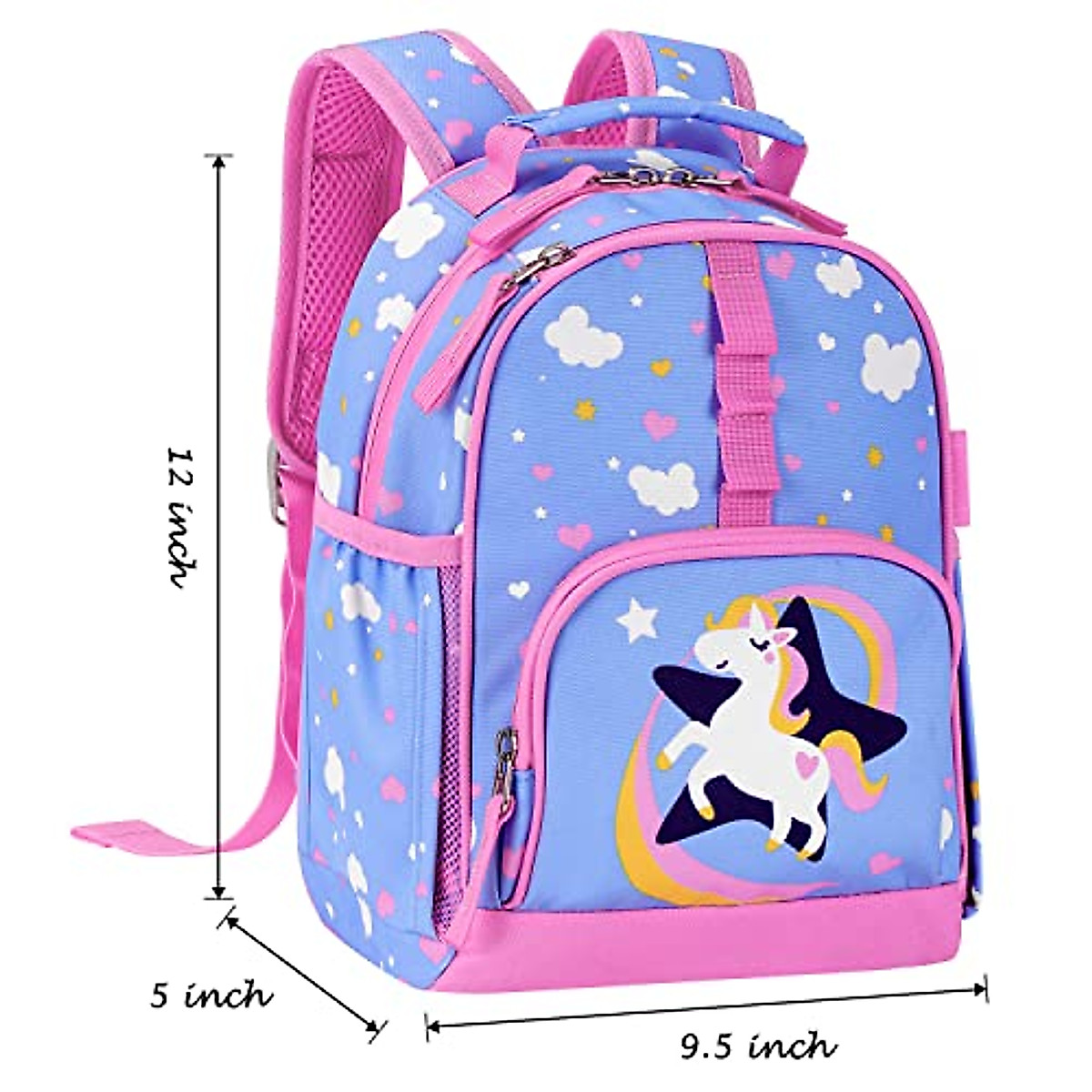 Choco Mocha Toddler Backpack for Girls 12 inch Unicorn Backpack for Toddler Girls Backpack Small Kids Backpack with Chest Strap Little Girls Daycare Backpack for 1 2 3 Year Old Bookbag age 1-3 Blue