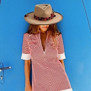 FEMSÉE Fedora Hats for Women Vintage Wide Brim Hat Western 100% Australian Wool Pencil Brim Felt Panama Hat