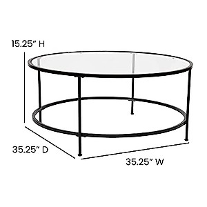 Flash Furniture Astoria Collection Round Coffee Table - Modern Clear Glass Coffee Table - Matte Gold Frame