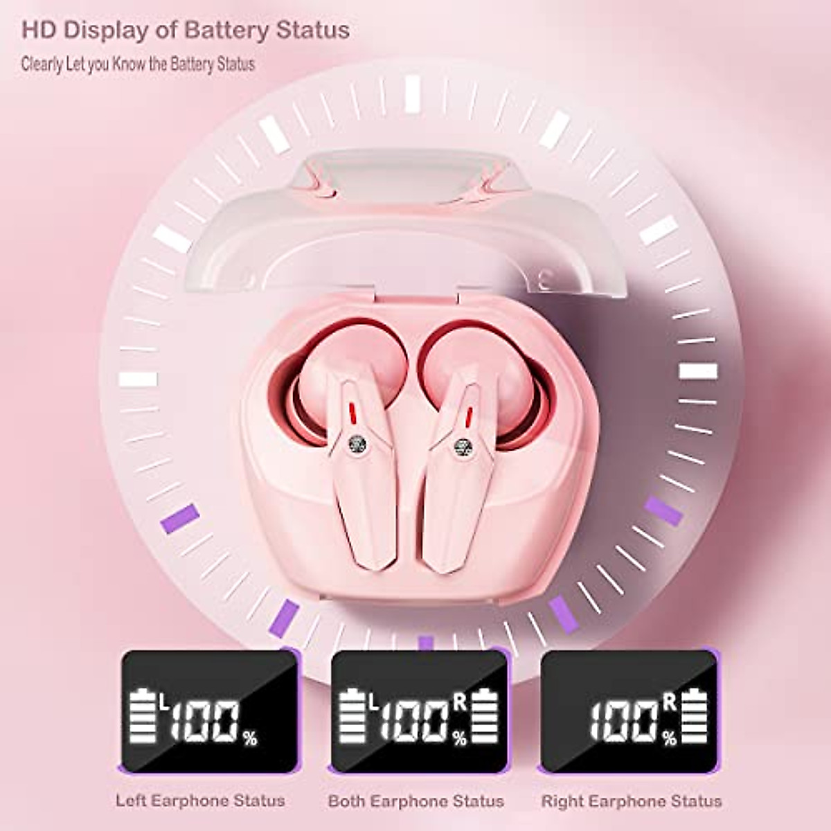 Wireless Bluetooth Earbuds,TWS Bluetooth 5.1 Earphones with Microphone,Long Battery Life Wireless Ear buds, in-Ear Headsets HiFi Stereo Headphones for Sports, Home,Office, Fit for Women Girl Pink