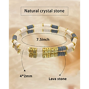 Bracelet Motivational Inspirational Beaded Mother Daughter Best Friend Granddaughter Crystal Jewelry Gifts for Women (W-Be kind bracelet)