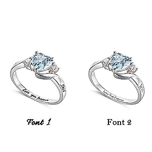 Custom Sterling Silver Promise Ring for Women Heart Shaped Stone Engagement Ring for Her Personalized Engraved Bridal Ring with Heart Simulated Birthstone Wedding Statement Engagement Ring