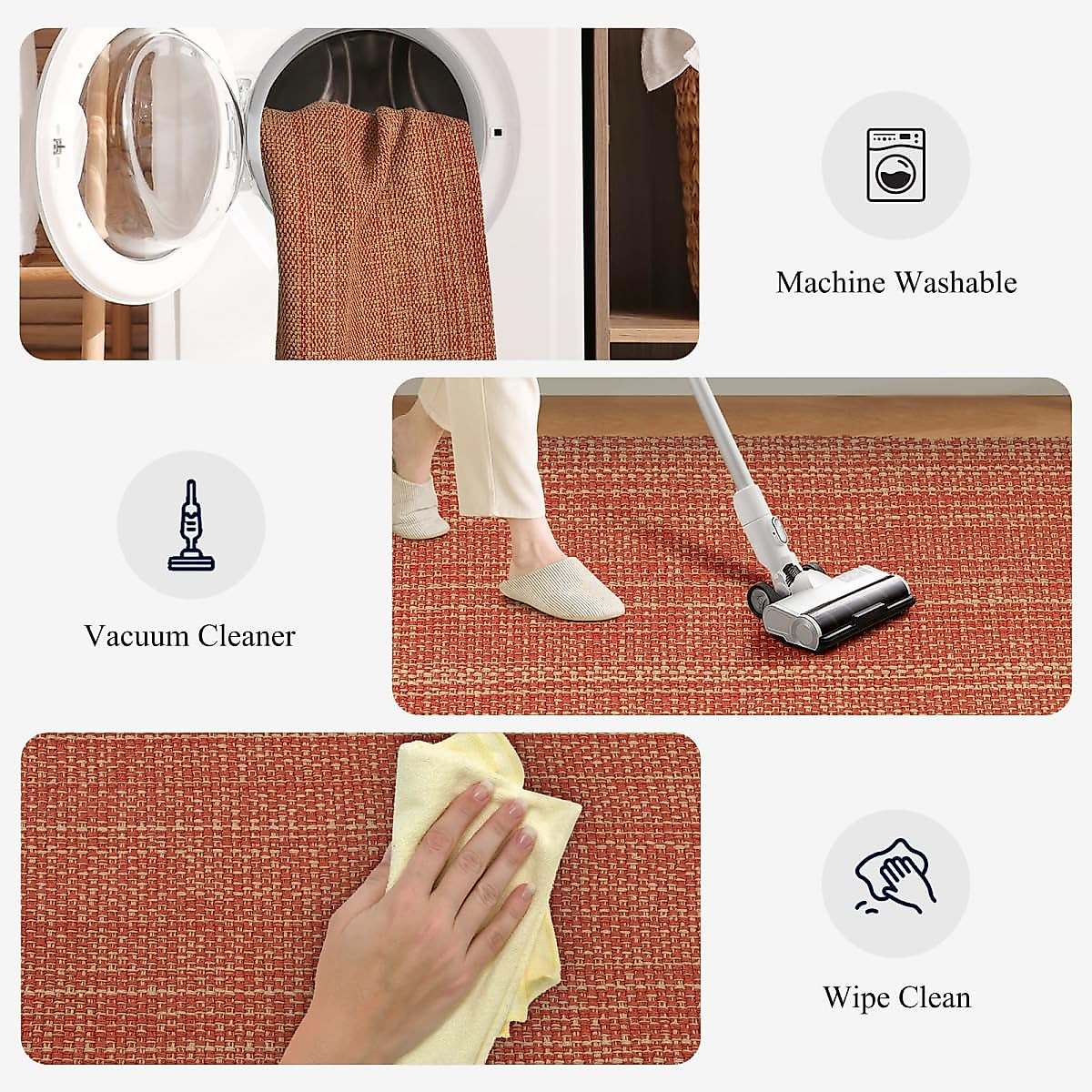 Boho Bathroom Rug, 2' x 3' Small Area Rug Hand-Woven Low Profile Entryway Rug with Tassels, Terracotta Cotton Braided Reversible Washable Kitchen Mat Farmhouse Fall Front Door Rug for Foyer Indoor