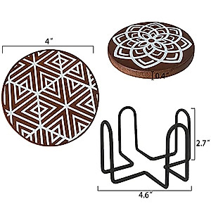 Wooden Drink Coasters, Wood Coasters Set with Holder, Absorbent Coaster Sets of 6, Coaster with Holder for Tabletop Protection, Suitable for Kinds of Cups