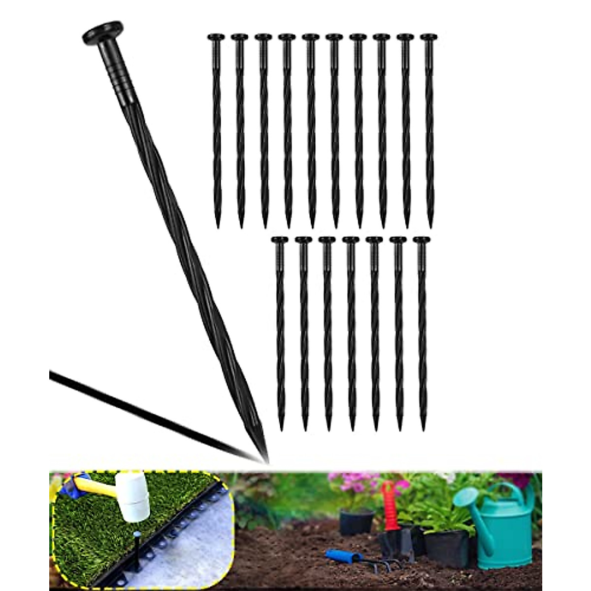 Meboyz 50-Pack Plastic Edging Nails, 8-Inch Paver Edging Spikes, Spiral Nylon Landscape Anchoring Spikes for Paver Edging, Weed Barrier, Artificial Turf & More Weed Barrier, Artificial Turf & More.
