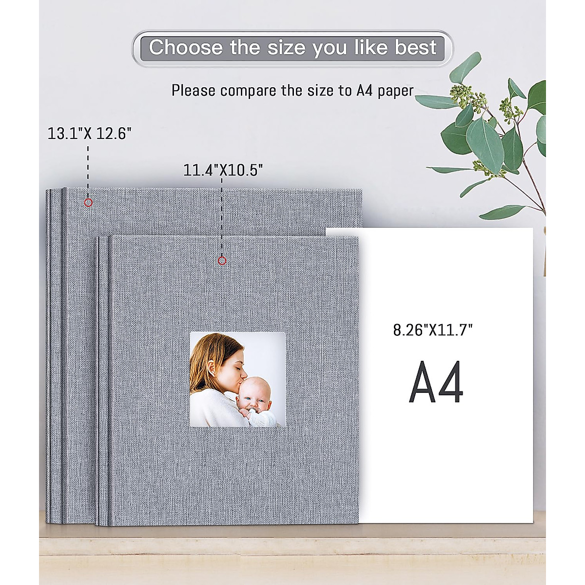 Popotop Photo Album Self Adhesive with Picture Display Window,40 Pages DIY Baby Memory Book for 4x6 8x10 Picture,Linen Cover Scrapbook for Wedding,with Scraper and Metallic Pen