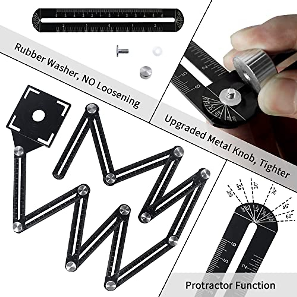WiseWater 12 Sided Multi Angle Measuring Ruler, Universal Aluminum Alloy Measuring Template Tool Ceramic Tile Measurement with Hole Drilling Locator