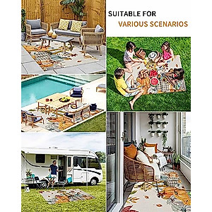 Outdoor Rug 4' x 6', Fall Scarecrow Large Area Rugs for Patio/RV/Deck/Porch/Indoors, Thanksgiving Pumpkin Autumn Leaves Water Absorption Camping Rug Carpet, Lightweight Washable Rug Runners