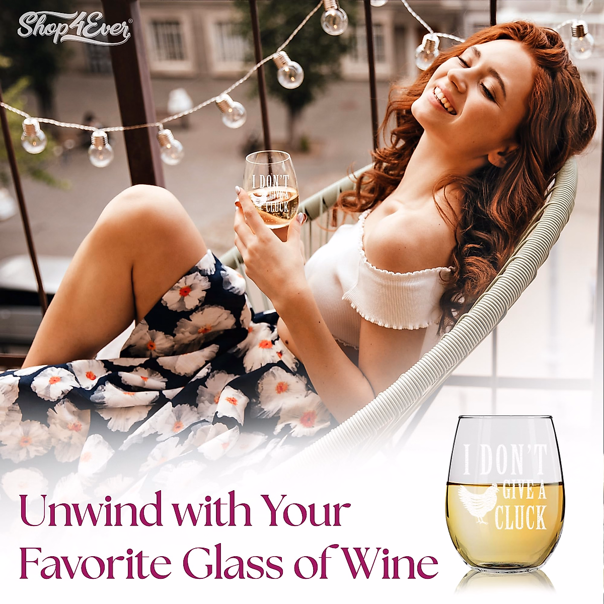 shop4ever I Don't Give A Cluck Funny Chicken Laser Engraved Stemless Wine Glass 15 oz. Gifts for Animal Farm Lovers