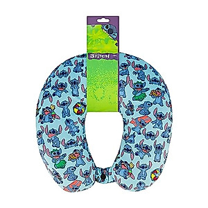 FUL Disney Stitch Kids Travel Neck Pillow for Airplane, Car and Office Comfortable and Breathable, Blue