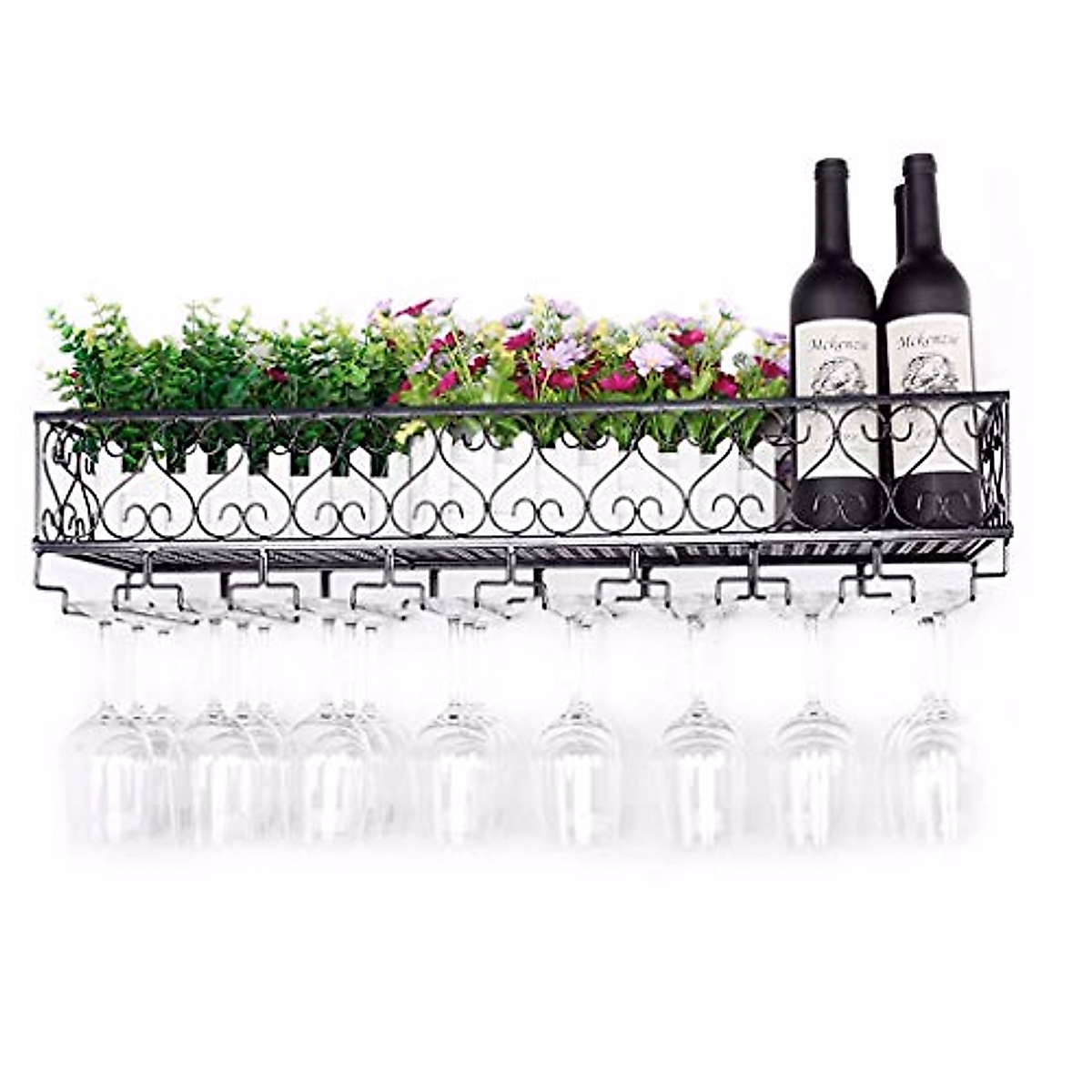 PIBM Stylish Simplicity Wine Rack Shelf Wine Rack with Adjustable Height, Ceiling Mounted Hanging Wine Bottle Holder, Metal Iron Wine Glass Holder, High Cup Holder Wine Rack Wall Hanging, Black ,