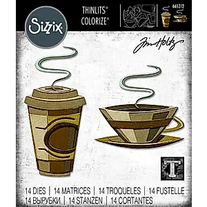 Sizzix Thinlits Die 665212 Cafe Colorize by Tim Holtz 14 Pack, Multicolor