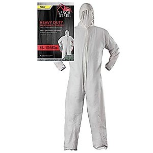 Venom Steel Disposable Heavy Duty Coverall, Hooded with Elastic Wrist and Ankles, L/XL Size, White