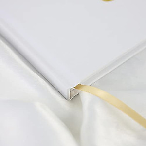 DHGFAMI Wedding Guest Book - 100 Page/50 Sheets – for Wedding, Reception, Engagement, Baby Birthday - White Guestbook w/Bookmark & Gold Floral Pattern Foil Gilded Edges (White)