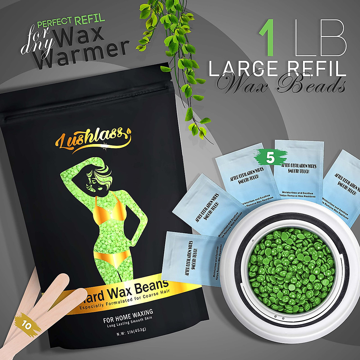 Lushlass Hard Wax Beads Hair Removal Wax for Coarse Hair 2.5LB - Painless Wax Beans Hair Removal Waxing Beads All Skin types