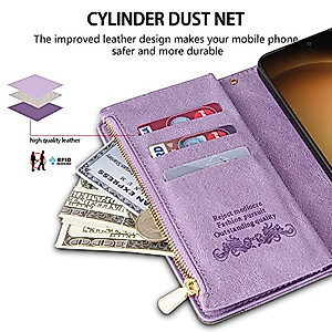 Neiye Compatible with Samsung Galaxy S23 Wallet Case with RFID Blocking Premium Zipper Card Slots Protective Flip PU Splicing Leather Stand Phone Cover for Galaxy S23 Case Wallet(6.1 inch-Purple)