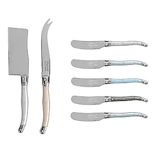 French Home 7 Piece Laguiole Cheese Knife and Spreader Set with Mother of Pearl Handles – Cutlery Set Cheese – Cheese Spreader Knives – Stainless Steel Knives – Cheese Serving Utensil Set
