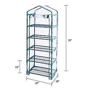 Worth Garden 5 Tier Mini Greenhouse - 75'' H x 27'' L x 19'' W - Sturdy Portable Gardening Shelves with PVC Cover - Small Porch Green House for Growing Plants Flowers Indoor & Outdoor
