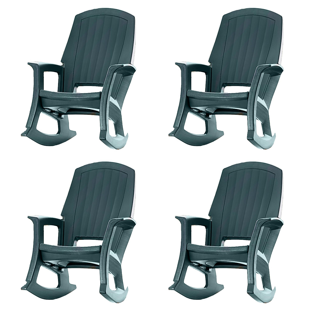 Semco Rockaway Heavy-Duty All-Weather Low Maintenance Easy Assembly Plastic Outdoor Rocking Chair for Deck and Patio, Green (4 Pack)