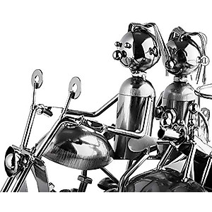 BRUBAKER Wine Bottle Holder Motorcycle Couple with Dog in Sidecar Metal Sculptures and Figurines Decor Wine Racks and Stands Gifts Decoration