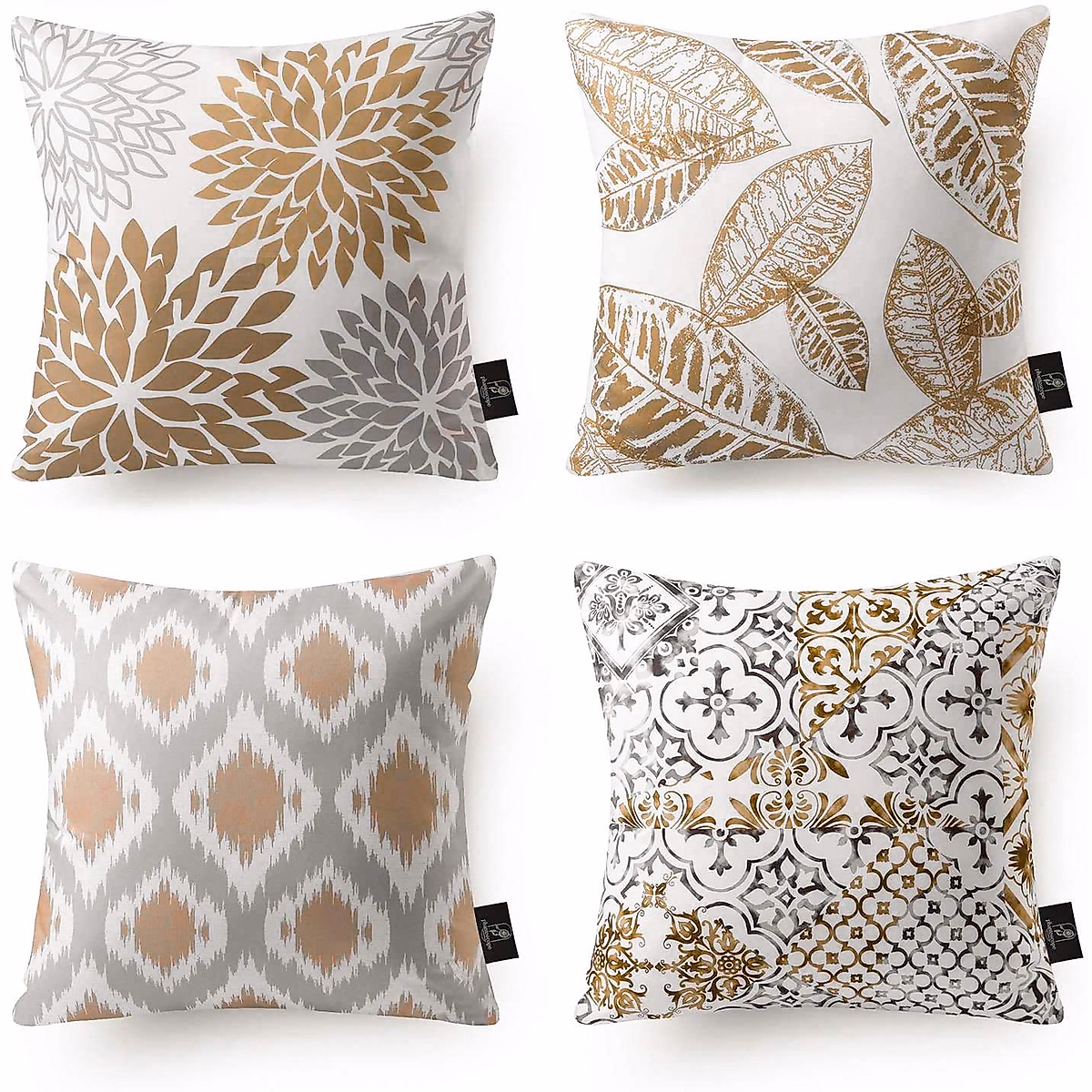 Phantoscope Set of 4 New Living Series Fall Leaf Geometric Coffee Throw Decorative Pillow Cover Cushion Cover 18 x 18 inches 45 x 45 cm