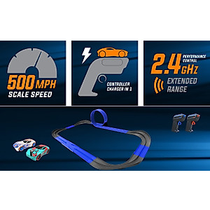 Tracer Racers 2.4 GHz Radio Control Remote Slot-Less, Cordless Racing Blazin' Loop Speedway Track Set with Two Cars