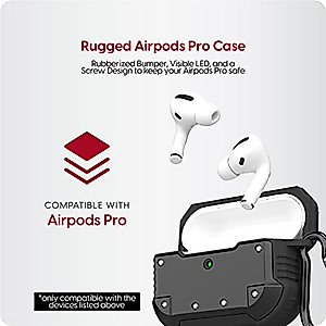 TALK WORKS AirPods Pro Case Cover with Keychain - Rugged Protective Hard Skin for AirPods Keychain Case Clip Carabiner Wireless Charging Compatible with Apple Air Pod Pro Carrying Case 2019 - Black