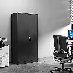 Aobabo 72 Inch 4 Adjustable Shelves Metal Office Storage Filing Cabinet with Swing Handle Lock 3 Point Locking Mechanism and 2 Keys, Black