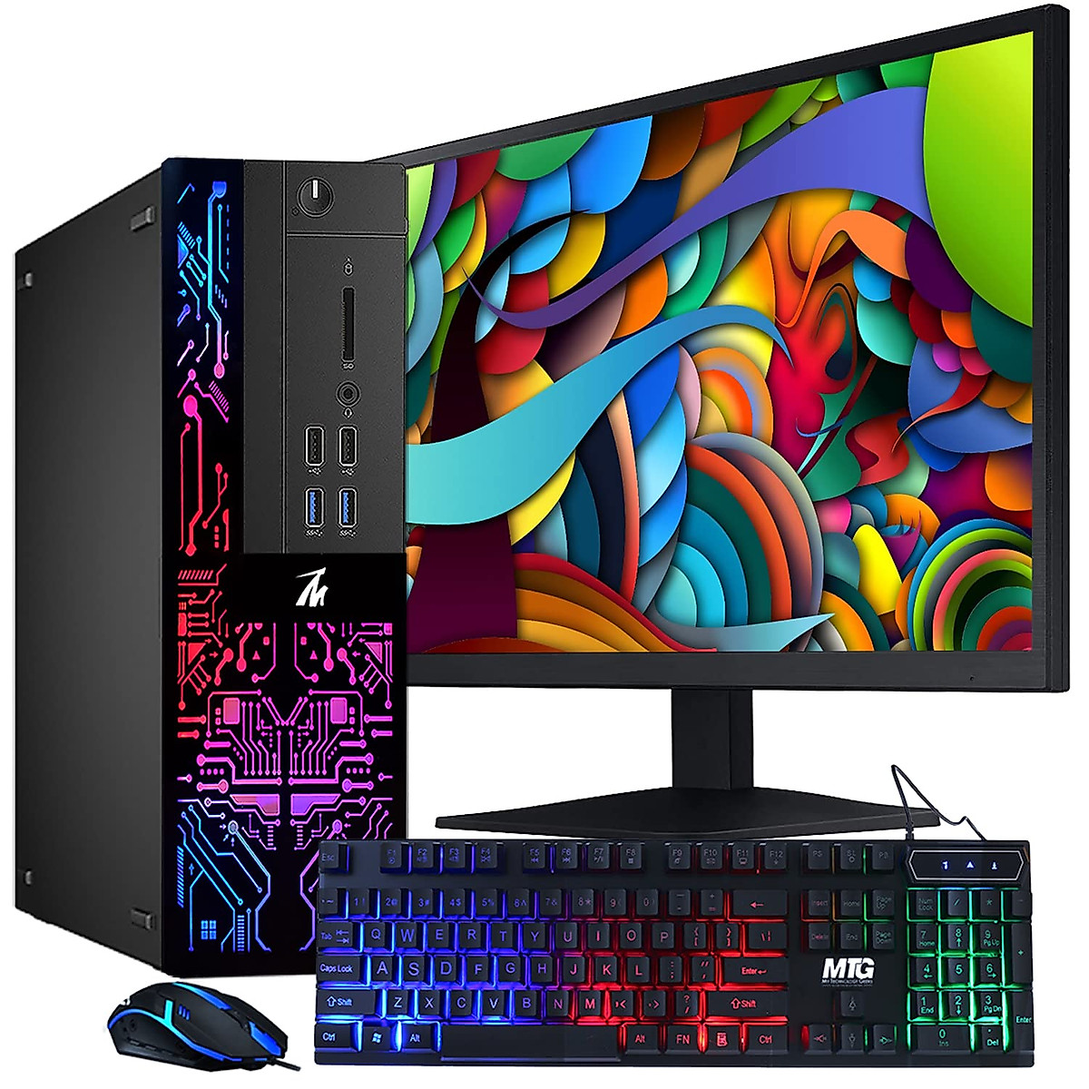 TechMagnet Computer Desktop PC, Intel Core i3-6100, Siwa 6, 8GB RAM, 120GB SSD (Fast Boot), 500GB HDD, RGB Keyboard Mouse, WiFi, 22 inch Monitor, Windows 10 Professional (Renewed)