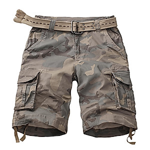 AKARMY Men's Casual Multi Pocket Outdoor Camouflage Shorts Twill Camo Cargo Shorts 8066 C34 Retro Camo(No Belt) 34
