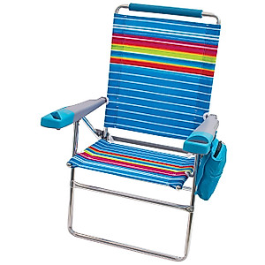Rio Brands 17" Extended Height 4-Position Folding Beach, Camping, Lawn Chair, Graphic Traffic Blue/White/Multi Stripe