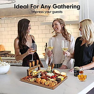 Easoger Acacia Cheese Board and Knife Set - 14” x 11” Large Charcuterie Boards Set, Cheese Tray Platter Servers with Magnetic Knife Holder, Gift for House Warming, Anniversary, Christmas, Thanksgiving