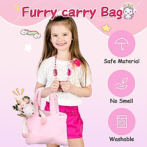 Unicorn Doll Stuffed Animal Toys for Girls - Ballerina Doll | Plush Carrier Bag | 3 Set Cloth Accessories, Kids Pretend Play Pet Care, Birthday Gift for 3 4 5 6 Year Old Little Girl Unicorn Toys