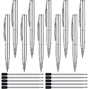 Outus 10 Pieces Mini Metal Pens Rotatable Miniature Pen Small Pocket Size Pens with 10 Replacement Pen Refills for Signature Calligraphy Executive Business, Passport (Silver)