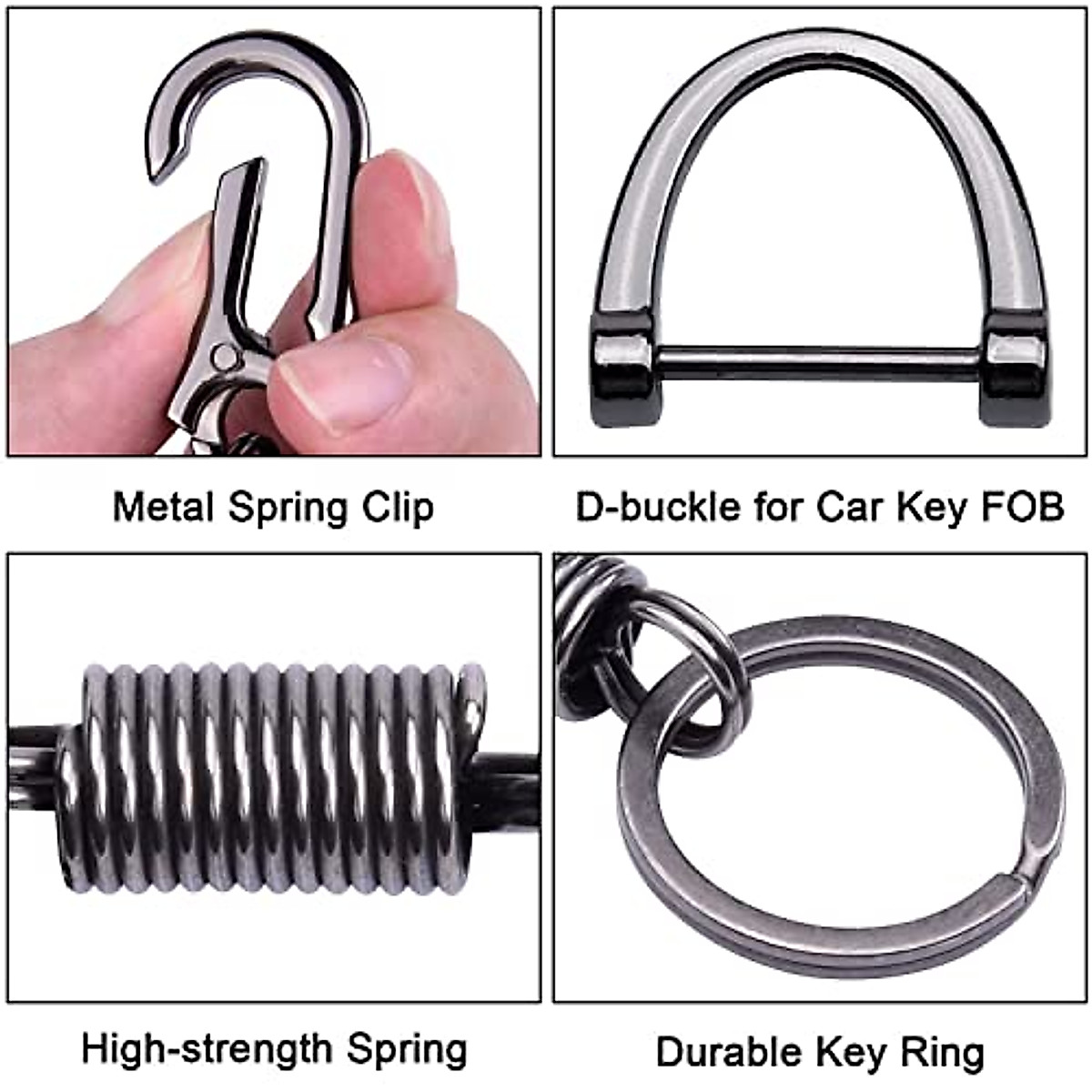 Wisdompro 2 Pack Keychain, Heavy Duty Zinc Alloy Key FOB Keychain Car Key Chain Holder with Anti-lost D-ring, Key Ring and Screwdriver for Men and Women - Black and Silver