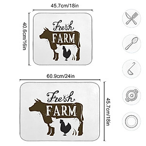 Kcldeci Dish Mat Dish Drying Mat for Kitchen, Kitchen Drying Pad Farmhouse Dish Drainer Rack Farm Cow Rooster Cock Drying Mat 16 X 18 Inch
