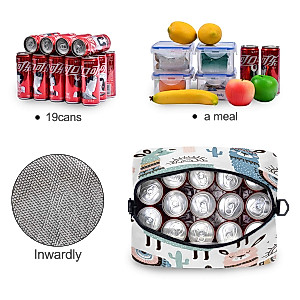 AUUXVA Reusable Insulated Cute Animal Llama Tropical Cactus Lunch Bag Cooler Tote Bag Lunch Bag Office Work Beach Picnic Hiking Lunch Box Container Organizer with Adjustable Shoulder Strap for Adults