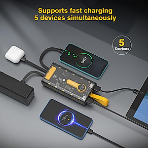 Portable Charger 10000mAh,22.5W Fast Charging Power Bank with Built in Cables,Transparent External Battery Pack with Flashlight,USB C in&out Portable Phone Charger for iPhone Samsung Android Cellphone