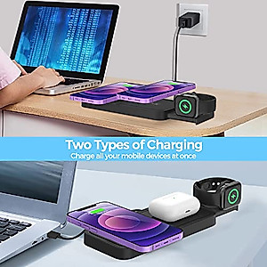 Wireless Charging Pad, Mag-Safe Charger Stand Compatible with Magsafe iPhone 14/13/12, Apple Watch Ultra/8/7/SE2/Airpods 1 2/ Pro1 2, 3-in-1 Magnetic Wireless Charging Station(QC 3.0 Adapter)