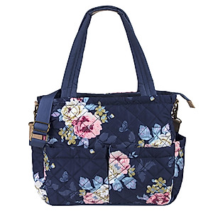 Quilted Diaper Bag Crossbody Tote Purse with Changing Pad & 10 Pockets in Blue