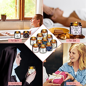 Landhoow 30 Pcs Christian Gifts for Women, 10 Pcs Scented Religious Bible Candles 10 Pcs Floral Verses Cards and 10 Pcs White Organza Bag for Women Christmas Birthday Wedding Party Gift Supplies Favor