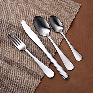 Liberty Tabletop Econo-Line 24 Piece Silverware Set Service for 6 Made in USA - Plain - Shiny - Mirror - Fork - Knife - Spoon