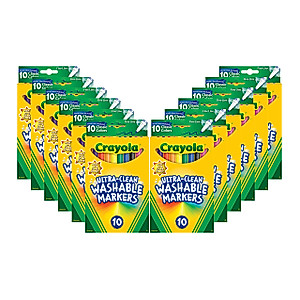 Crayola Ultra Clean Washable Markers - 12 Pack (10ct), Bulk Washable Markers for Classrooms, Fine Line Markers for Kids, Nontoxic