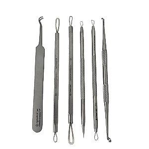 German Stainless Professional set of 6- Blackhead Remover Comedones Extractor Acne Removal Kit for Blemish,Whitehead Popping, Zit Removing for Nose Face Tools-Blackhead Removal w/zipper Leather case