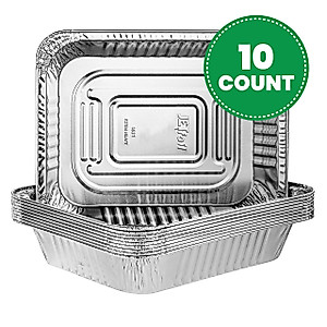 PLASTICPRO Disposable 9 x 13 Heavy Weight Aluminum Foil Pans Half Size Deep Steam Table Bakeware - Cookware Perfect for Baking Cakes, Bread, Meatloaf, Lasagna Pack of 10